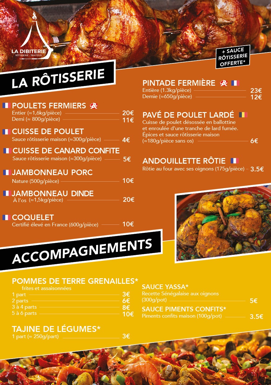 La carte - La Dibiterie - Rôtisserie et traiteur